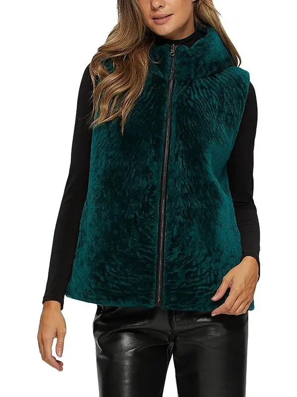 Gorski Shearling Lamb Zip Vest - Emerald/black
