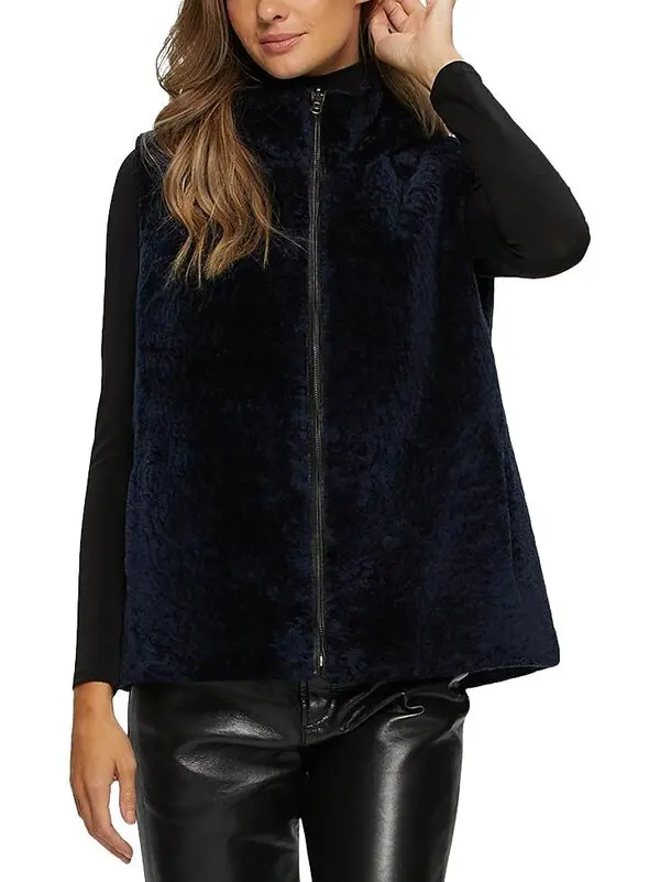 Gorski Shearling Lamb Zip Vest - Navy/black