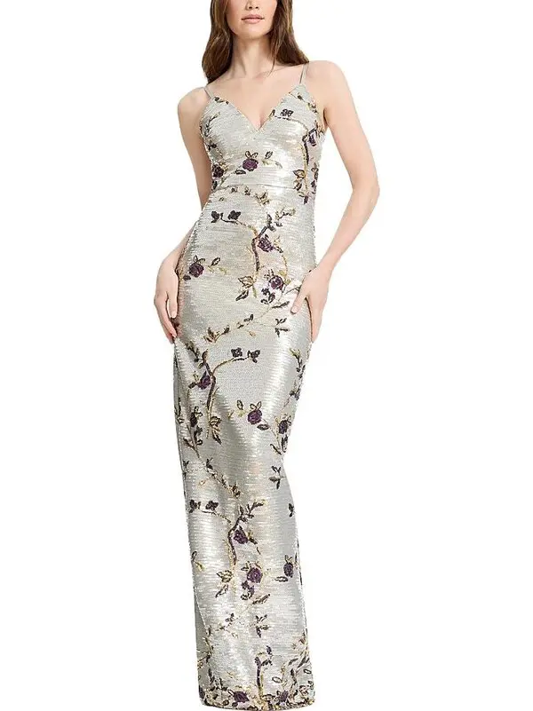 Dress The Population Floral Sequin Cammie Maxi Dress - Pearl Multi