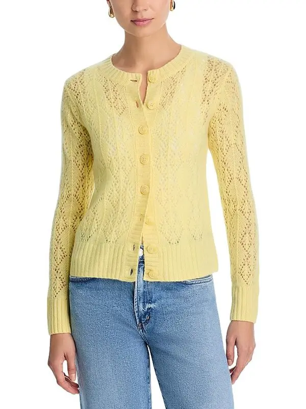 Bloomingdale'S 100% Cashmere Crewneck Cardigan Sweater - Buttercup