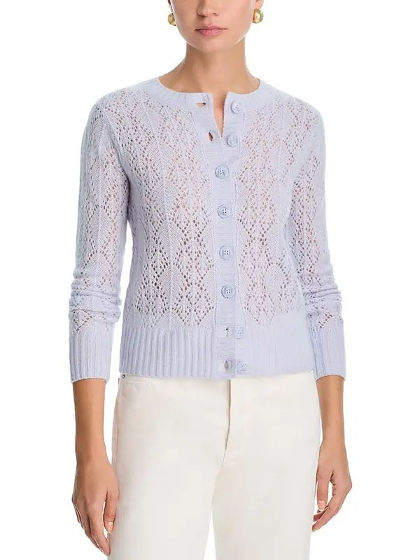 Bloomingdale'S 100% Cashmere Crewneck Cardigan Sweater - Serenity Blue