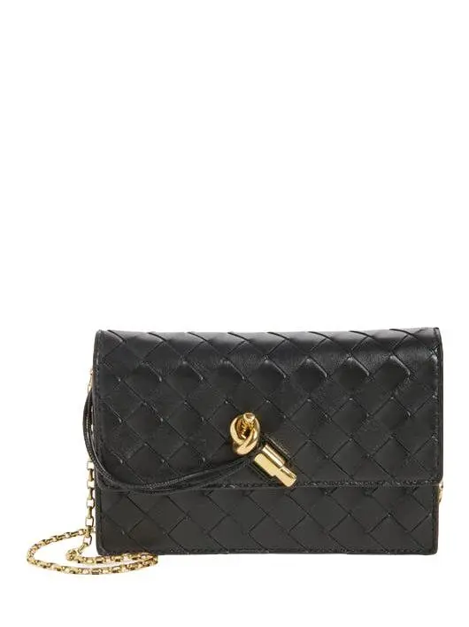Bottega Veneta Intrecciato Lambskin Crossbody Wallet - 1019 Black-m Brass