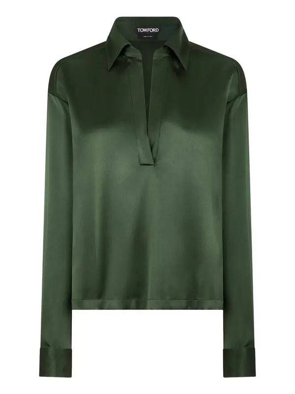 TOM FORD Silk Satin Stretch Shirt - Green