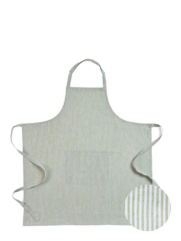 SOLINO HOME Linen Midi Apron - Avocado And White