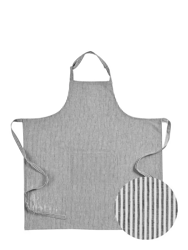 SOLINO HOME Linen Midi Apron - Black And White