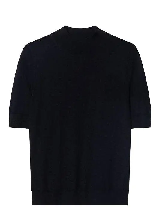 Gobi Cashmere High Neck Half Sleeve Shirt - Black