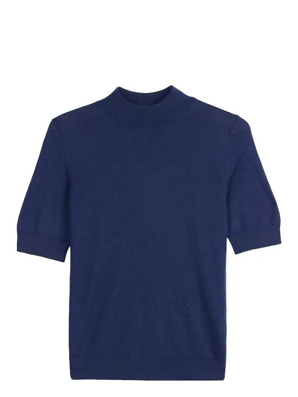 Gobi Cashmere High Neck Half Sleeve Shirt - Mood Indigo