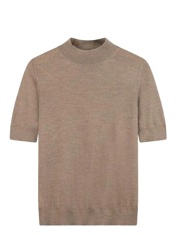 Gobi Cashmere High Neck Half Sleeve Shirt - Timber Wolf