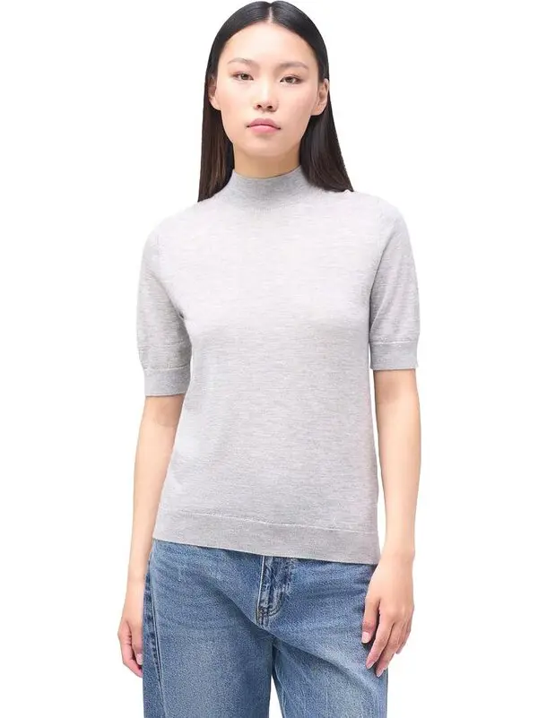 Gobi Cashmere High Neck Half Sleeve Shirt - Vapor Blue