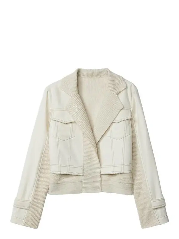 Gobi Cashmere Cropped Jacket With Knitted Sleeves - Off White