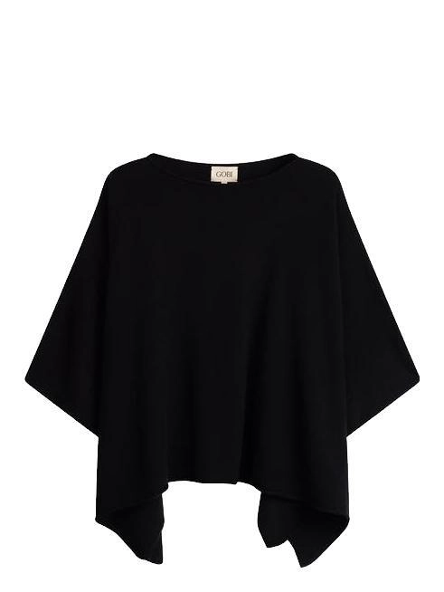 Gobi Cashmere Timeless Boat Neck Cashmere Poncho - Black