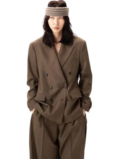 Gobi Cashmere Double-breasted Cashmere Blazer - Sepia