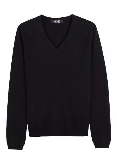Gobi Cashmere Timeless V-neck Sweater - Black
