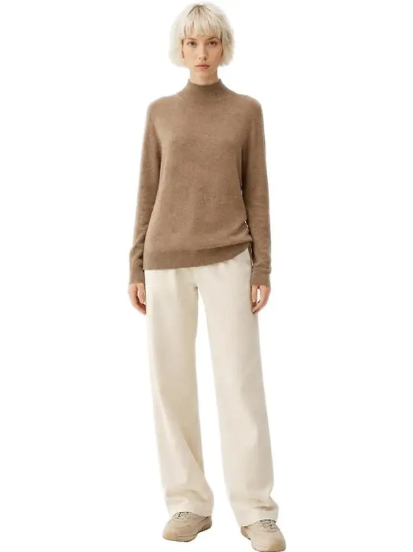 Gobi Cashmere Timeless Cashmere Mock Neck Sweater - Taupe
