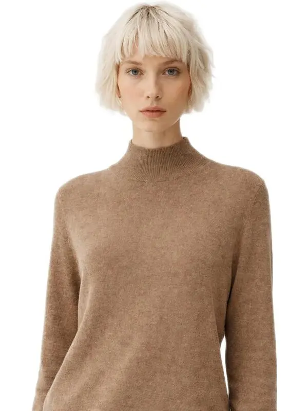 Gobi Cashmere Timeless Mock Neck Sweater - Taupe