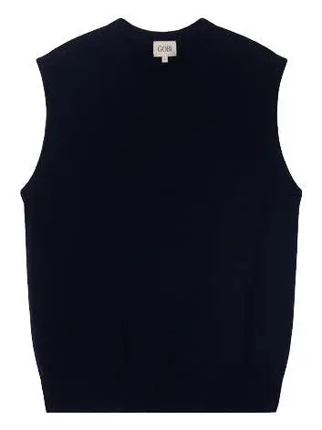 Gobi Cashmere Timeless V-neck Cashmere Vest - Navy Blazer