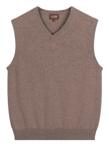 Gobi Cashmere Timeless V-neck Cashmere Vest - Taupe