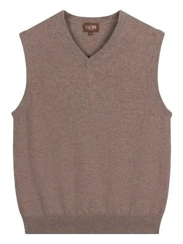 Gobi Cashmere Timeless V-neck Cashmere Vest - Taupe