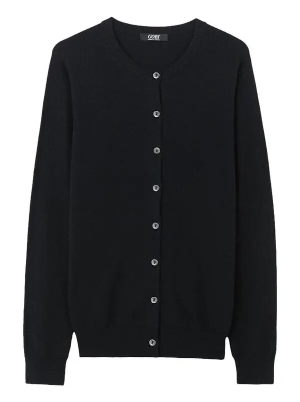 Gobi Cashmere Cashmere Crewneck Cardigan - Black