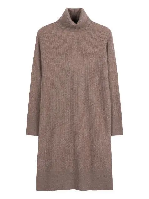 Gobi Cashmere Seamless Turtleneck Cashmere Dress - Taupe