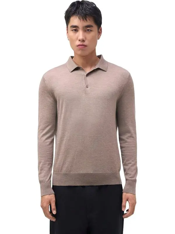 Gobi Cashmere Classic Polo Shirt With Long Sleeve - Taupe