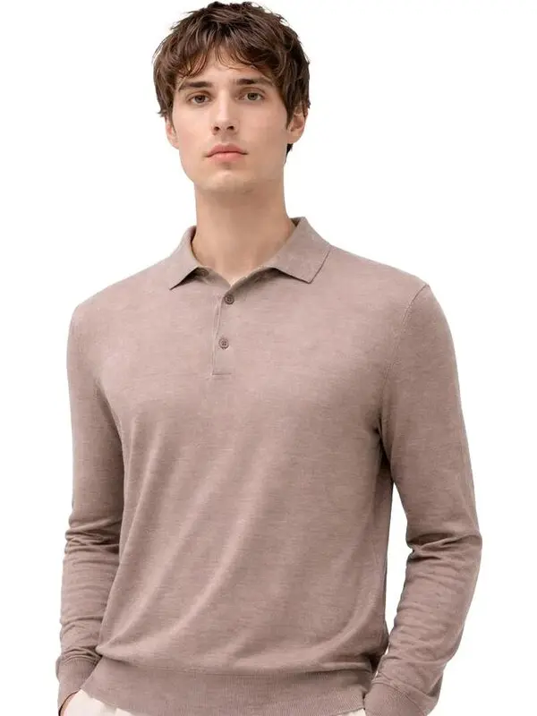 Gobi Cashmere Classic Polo Shirt With Long Sleeve - Taupe