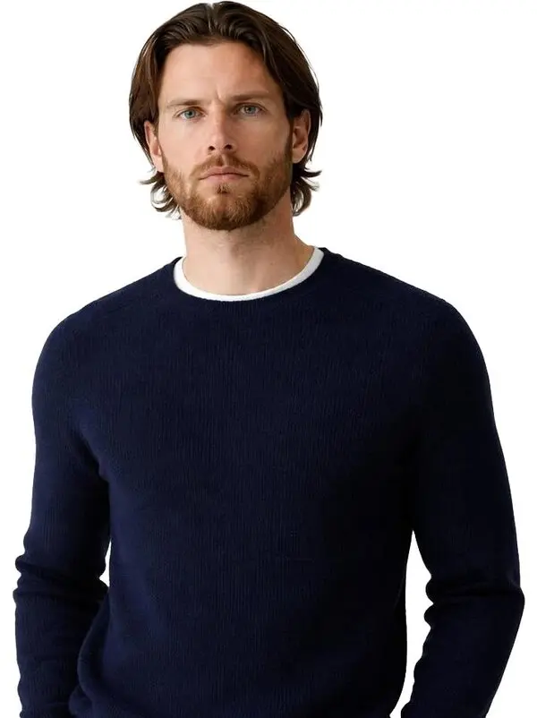 Gobi Cashmere Ribbed Crew Neck Sweater - Navy Blazer