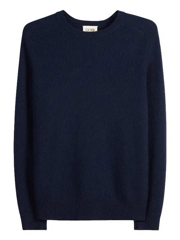 Gobi Cashmere Ribbed Crew Neck Sweater - Navy Blazer