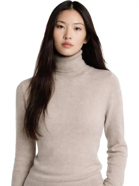 Gobi Cashmere Timeless Cashmere Turtleneck Sweater - Taupe