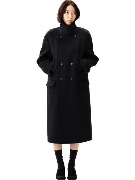 Gobi Cashmere Double-breasted Cashmere Trench Coat - Black