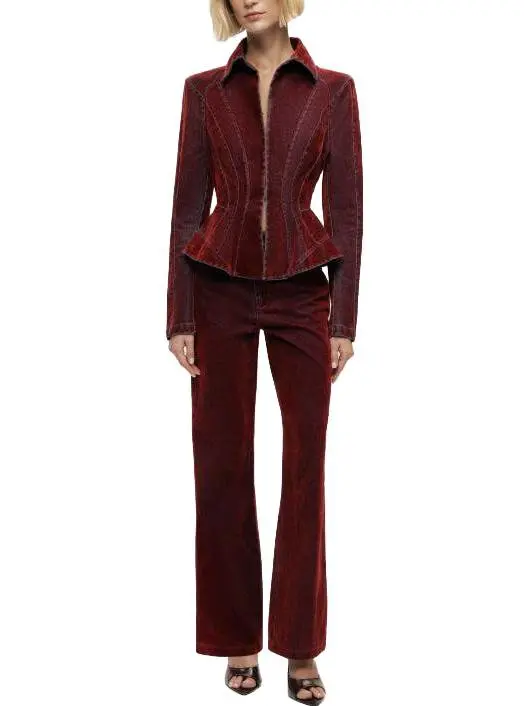 NOCTURNE Velvet Straight-leg Pants - Burgundy