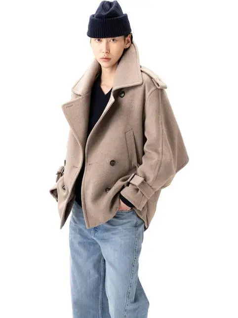 Gobi Cashmere Trench-style Peacoat - Taupe