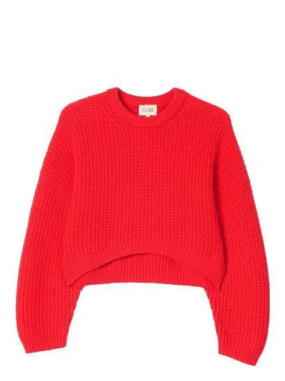 Gobi Cashmere Oval-sleeve Cropped Cashmere Sweater - Fiery Red