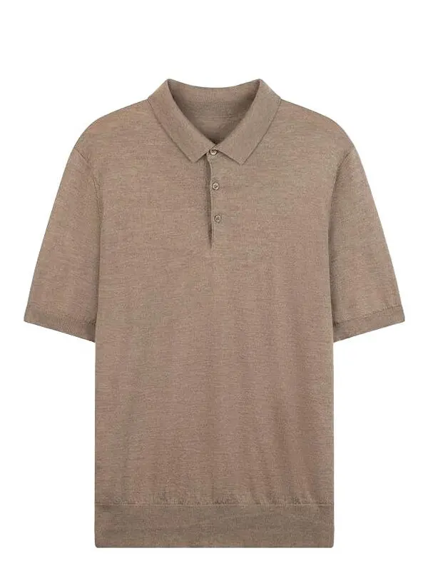 Gobi Cashmere Classic Polo Shirt With Short Sleeve - Timber Wolf