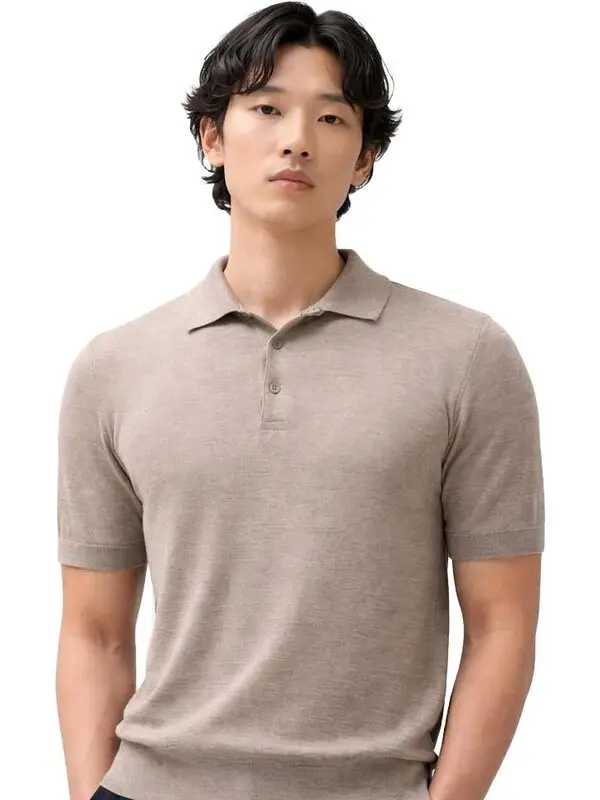 Gobi Cashmere Classic Polo Shirt With Short Sleeve - Timber Wolf