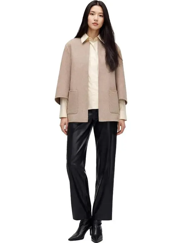 Gobi Cashmere Patch Pocket Poncho Jacket - Taupe