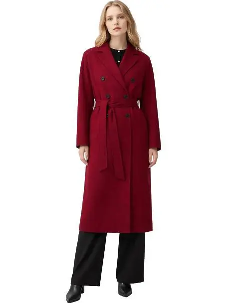 Gobi Cashmere Double-breasted Long Cashmere Coat - Bordeaux