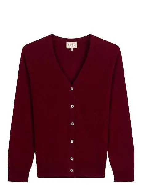 Gobi Cashmere V-neck Button-front Cardigan - Bordeaux
