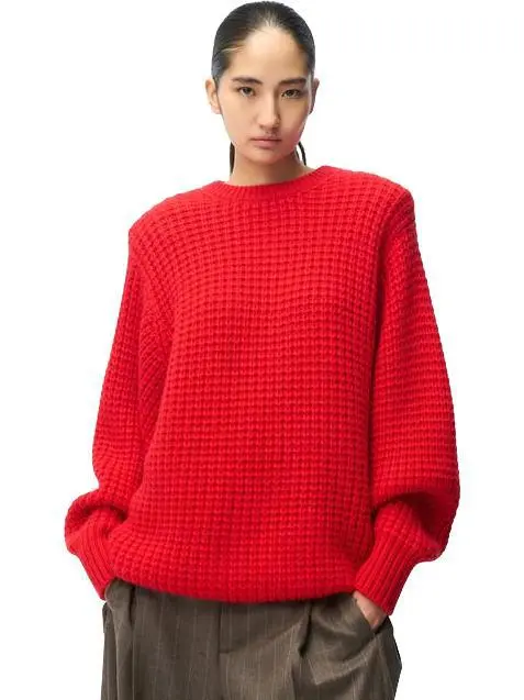 Gobi Cashmere Wide-shoulder Crewneck Sweater - Fiery Red