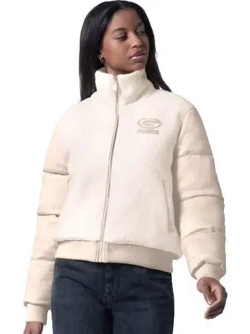 G-III 4HER BY CARL BANKS Green Bay Packers Cheerleader Sherpa Jacket - Cream