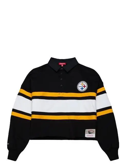 Mitchell & Ness Pittsburgh Steelers Cropped Long Sleeve Rugby Polo - Black