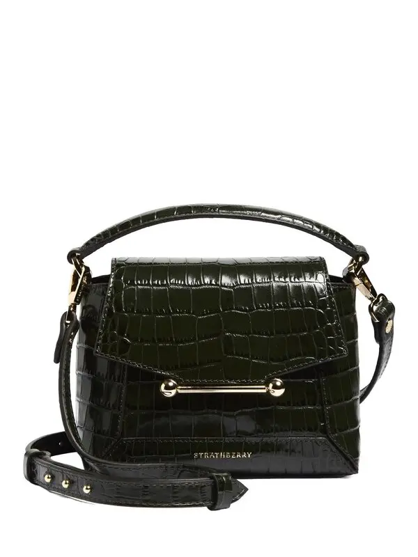 Strathberry Nano Mosaic Croc Embossed Leather Handbag - Forest