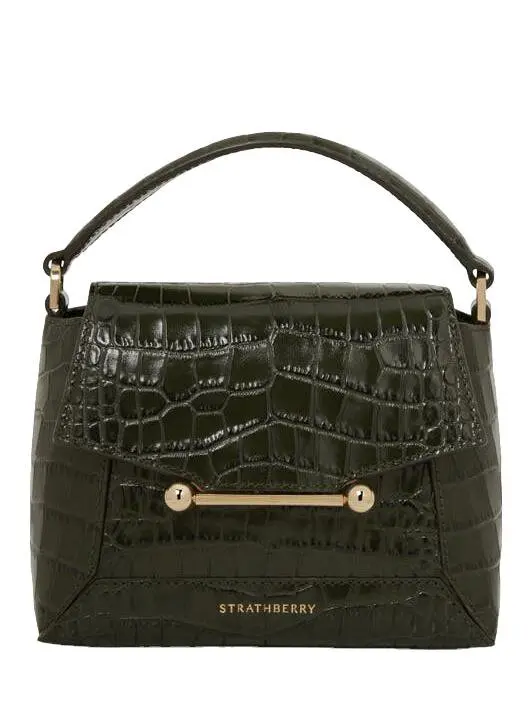 Strathberry Nano Mosaic Croc Embossed Leather Handbag - Forest