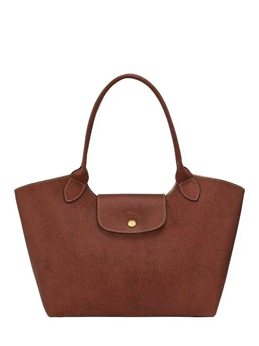 Longchamp Leather Shoulder Tote - Brown