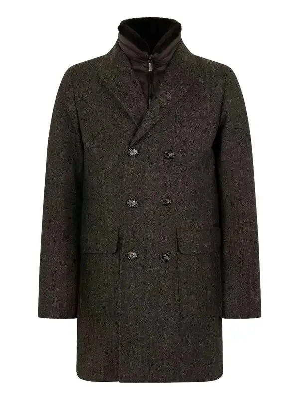 MOORER Button Double-breasted Coat - Brown
