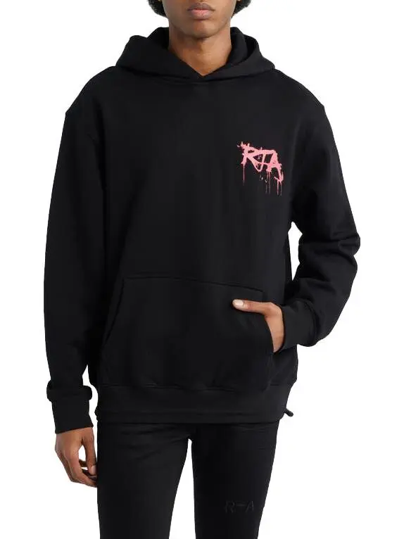 RtA Jordan Graffiti Graphic Cotton Hoodie - Black Graffiti Pink
