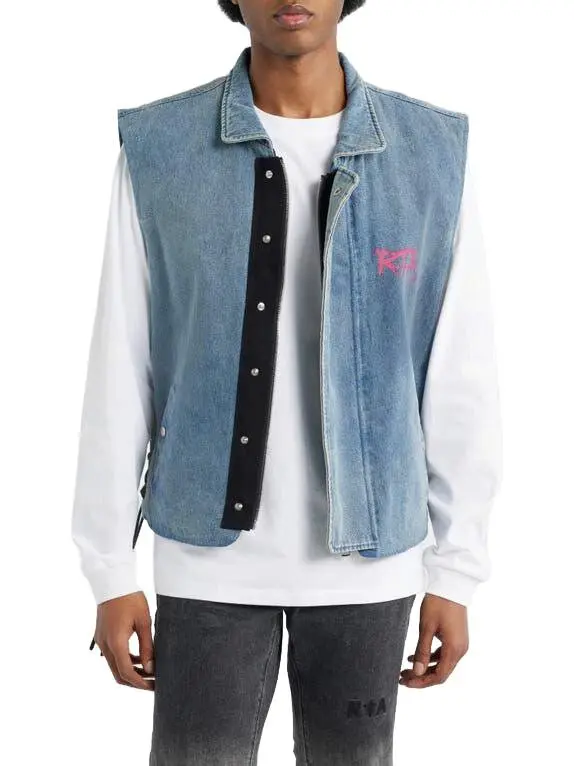 RtA Cesar Graphic Denim Vest - Graffiti Blue