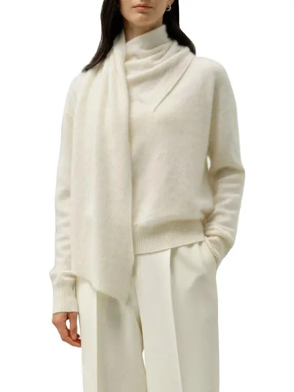 Lilysilk Draped Scarf Brushed Cashmere Sweater - White