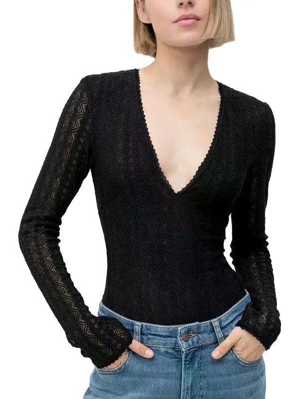 BOSS V-neck Long-sleeve Bodysuit - Black