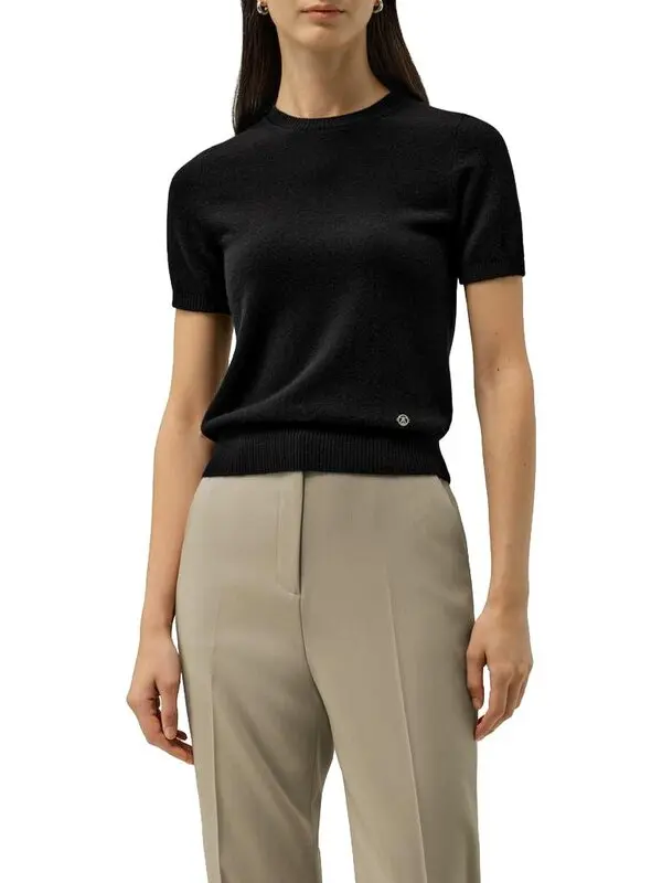 Lilysilk Cashmere Fitted Short Sleeve Top - Black